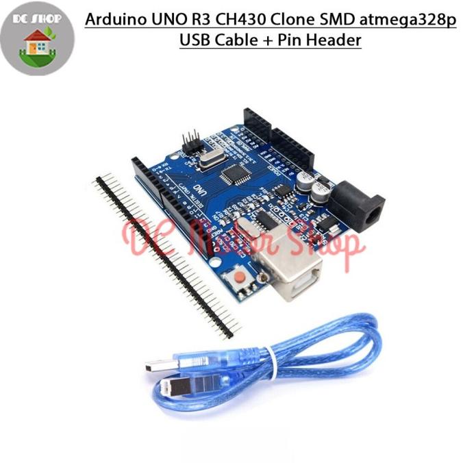 Jual Arduino UNO R3 CH340 Clone SMD atmega328p + USB Cable + Pin Header dc-motor90 Kualitas Baik ...