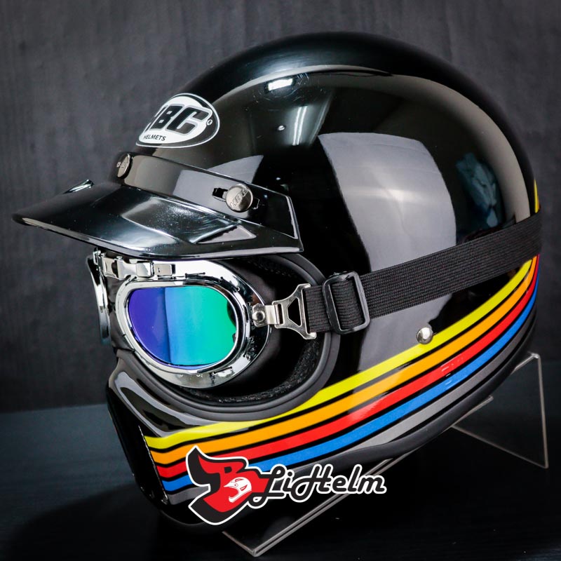 Jual HBC HELM HBC CAKIL STRIPE | BLACK GLOSSY | CLASSIC RETRO FULLFACE ...
