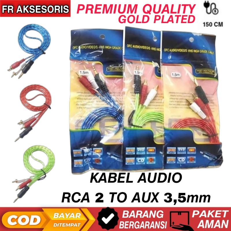 Jual Kabel aux 2in1 Jack 3,5mm audio RCA 2IN1 Kabel RCA to Aux 3m /5M/1 ...