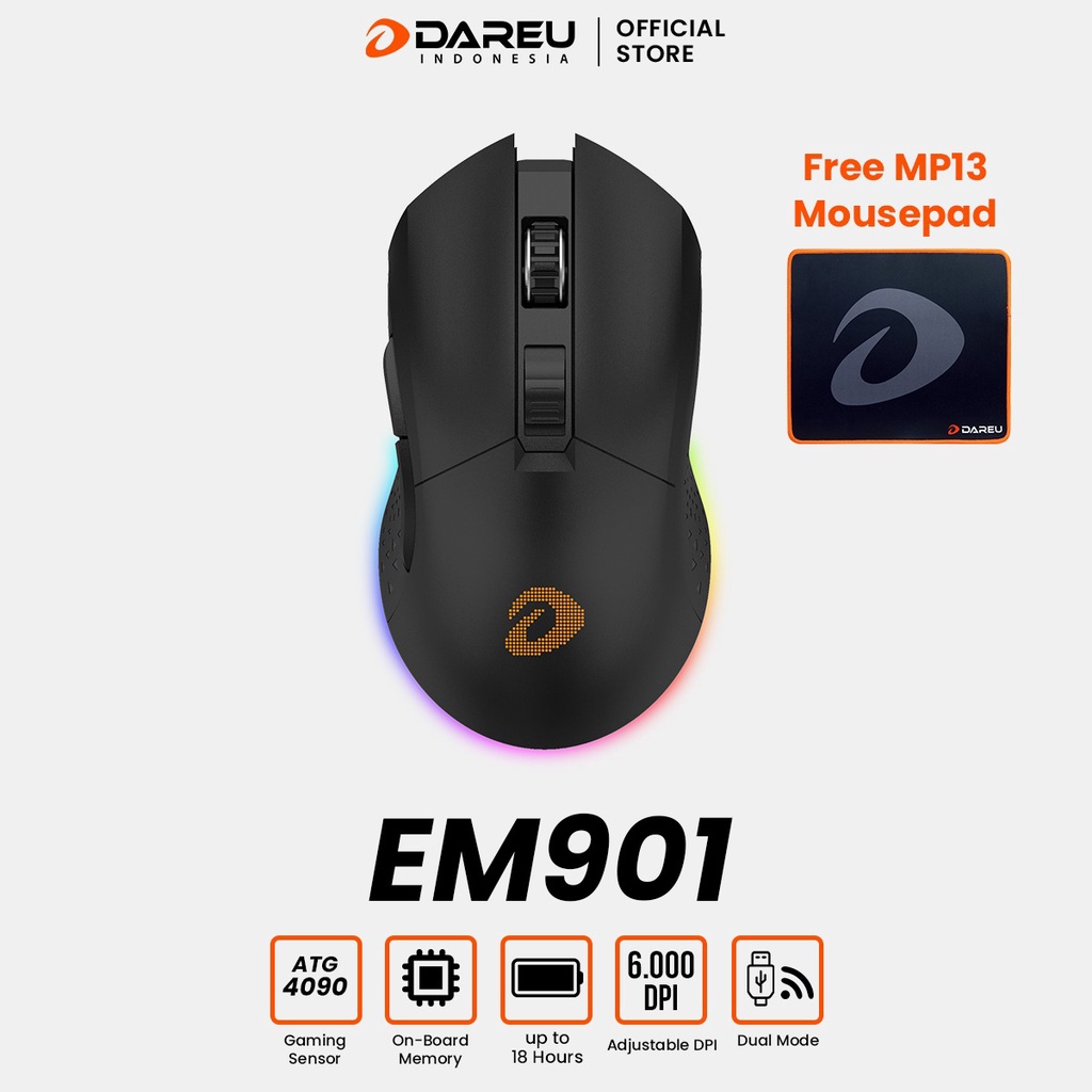 Jual Mouse Gaming Wireless Dual Mode DAREU EM-901 Hitam | Shopee Indonesia