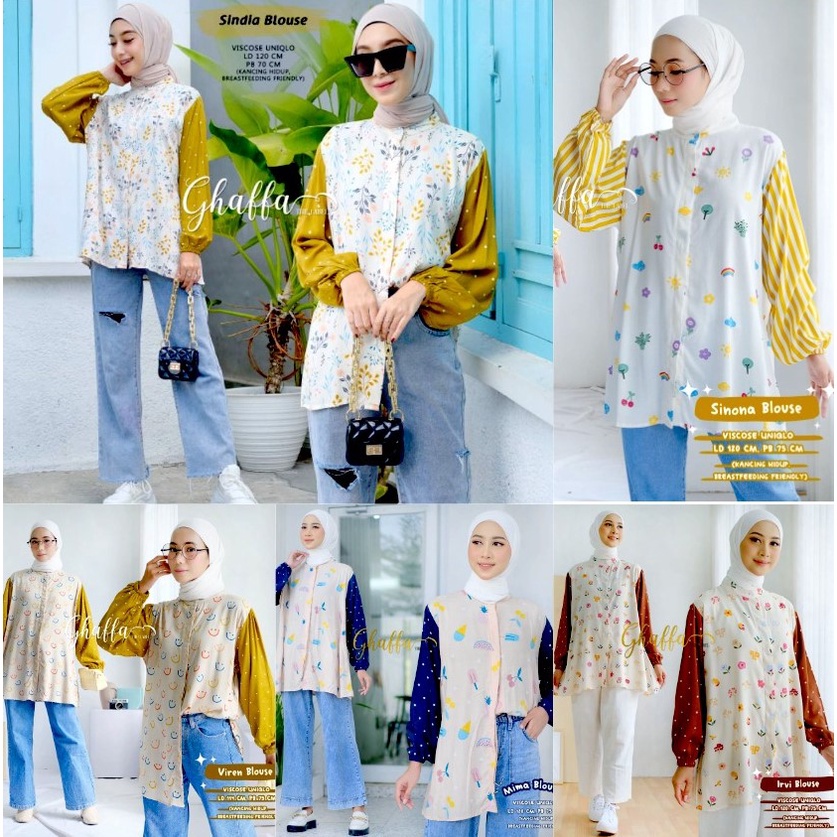 Jual Kemeja Blouse Wanita Oversize Rayon Viscose Motif Kombinasi LD 120 ...