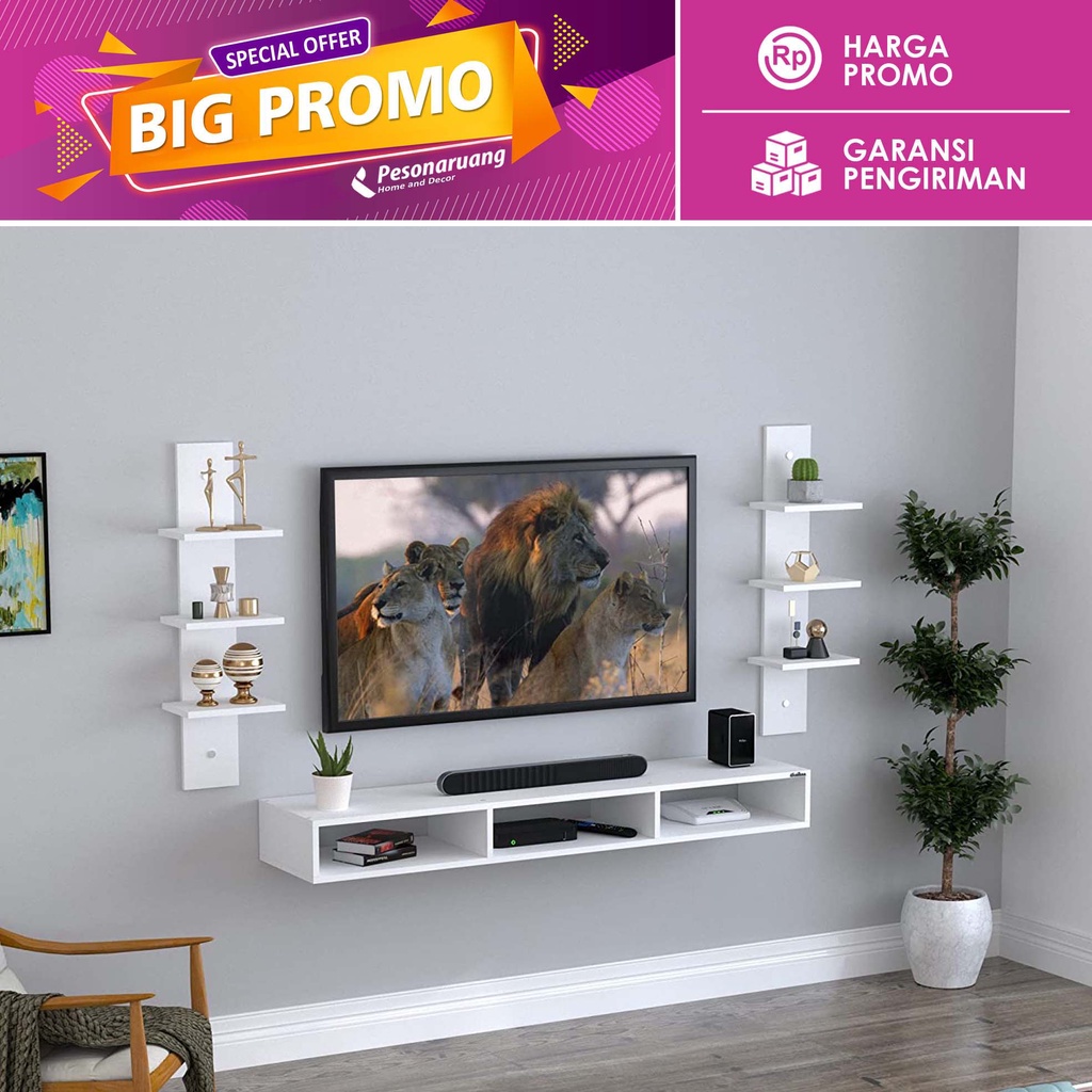 Jual [ 1 Set ] Lancercut Rak TV Dinding Floating by Pesonaruang ...