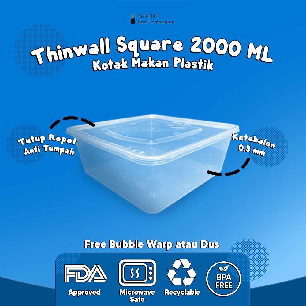 Jual Thinwall 2000 Ml Persegi Food Container Kotak Makan Plastik