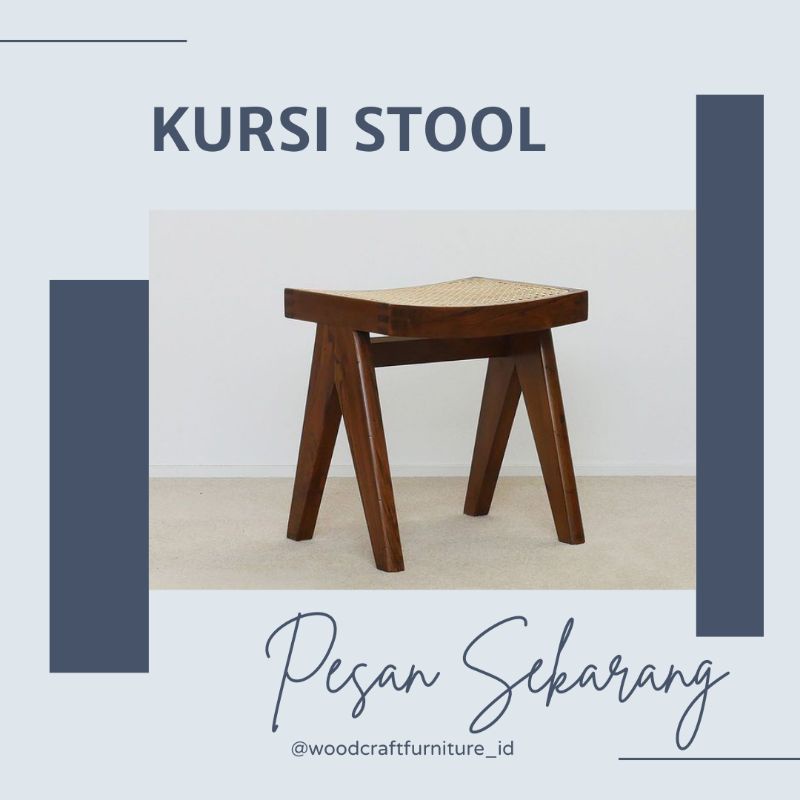 Jual kursi stool kayu jati/ kursi stool rotan/ kursi kayu jati ...