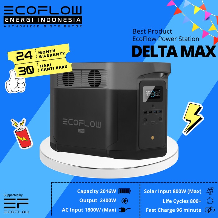 Jual ECOFLOW DELTA MAX POWER STATION GENSET LISTRIK TENAGA SURYA 2400W ...