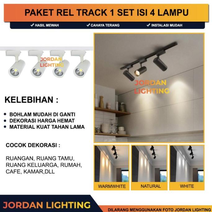 Jual Lampu sorot 1 set isi 4 Rel 2M LED Track light rel spotlight Ulir ...