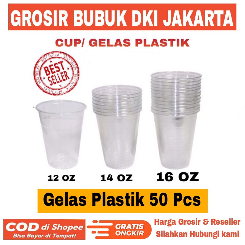 Jual Gelas Plastik isi 50 Pcs 12 Oz 14 Oz 16 Oz Gelas Plastik Es ...