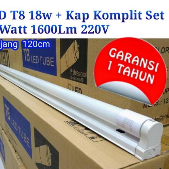Jual Depan Lampu TL T8 LED 18w + Kap komplit 1 set Putih 120cm | Shopee Indonesia