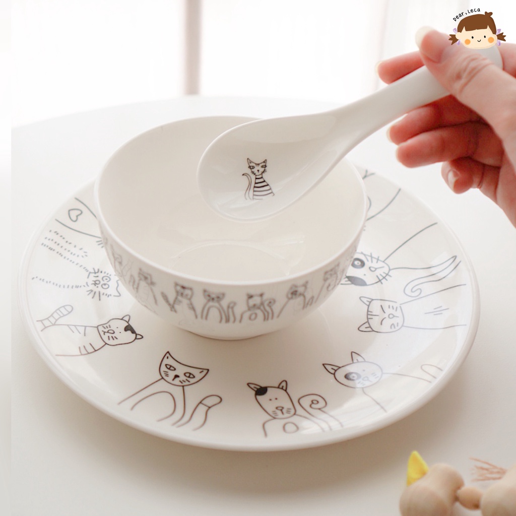 Jual Piring/Mangkok/Sendok/Mug Motif Kucing - Cat Set | Shopee Indonesia