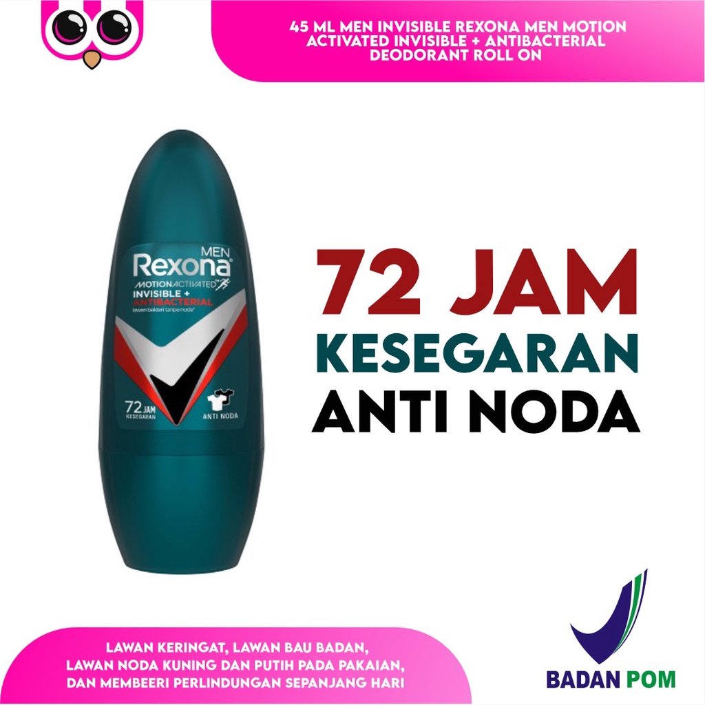 Jual 45 ML MEN INVISIBLE REXONA MEN MOTION ACTIVATED INVISIBLE + ANTIBACTERIAL DEODORANT ROLL ON ...
