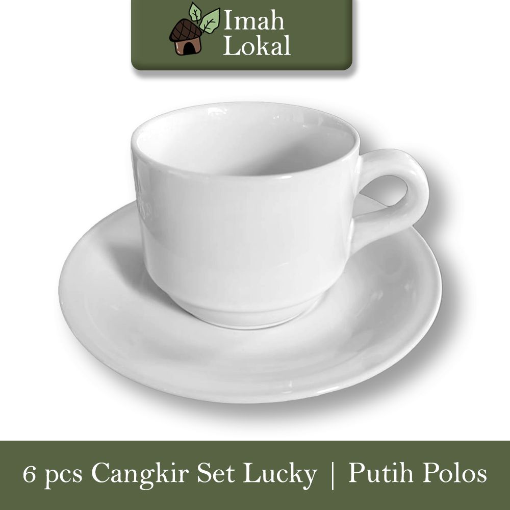 Jual 6 Set Cangkir Keramik Lucky Gelas Minum Kopi Teh Warna + Pisin ...