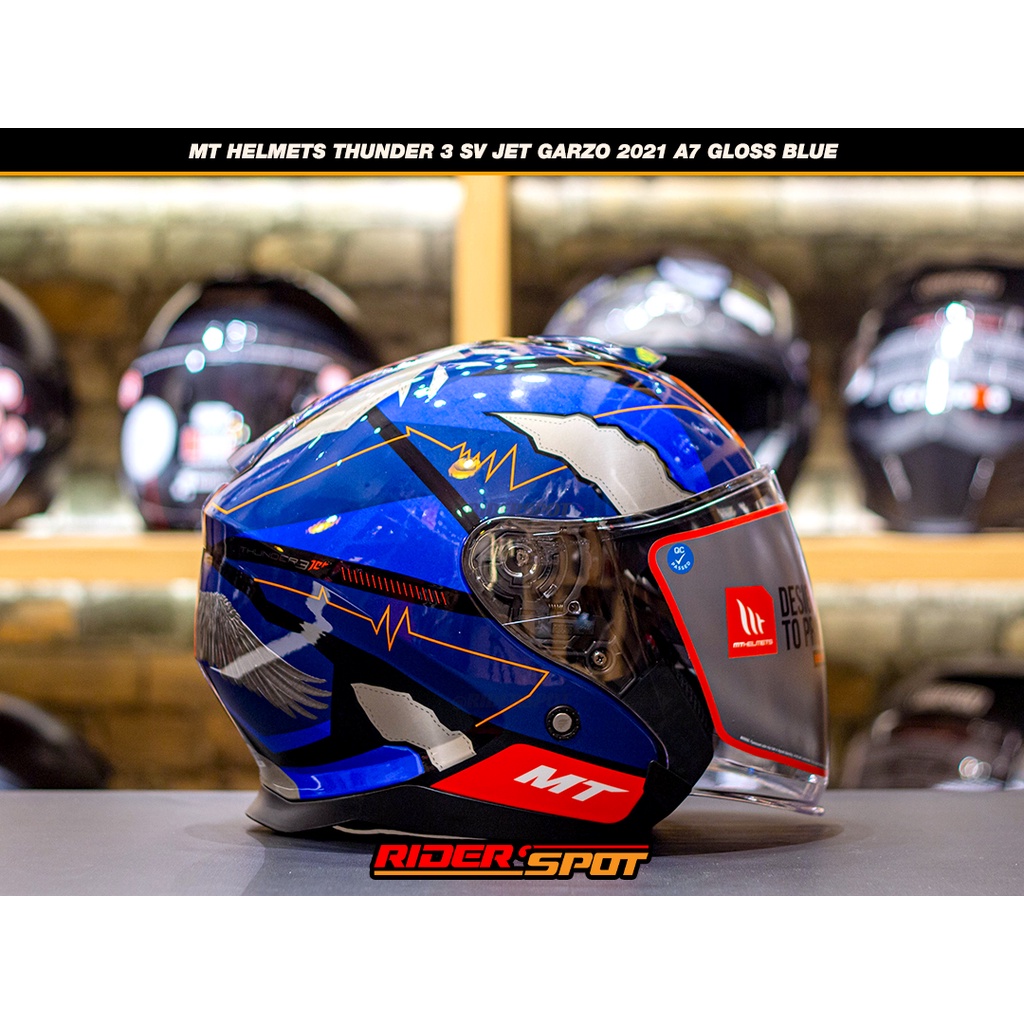 Jual Helm Motor MT Helmets Thunder 3 SV Jet Garzo 2021 A7 Gloss Blue ...