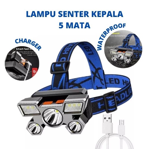 Jual PROMO COD!! Senter Kepala Mini 5 LED Highlight Headlamp IPX46 ...