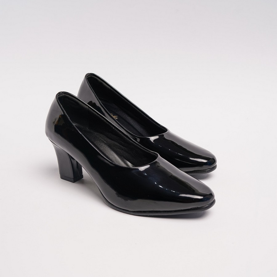 Jual Sepatu Pantofel Hak Tinggi Kantor Wanita Heels 7 cm Hitam Glossy ...