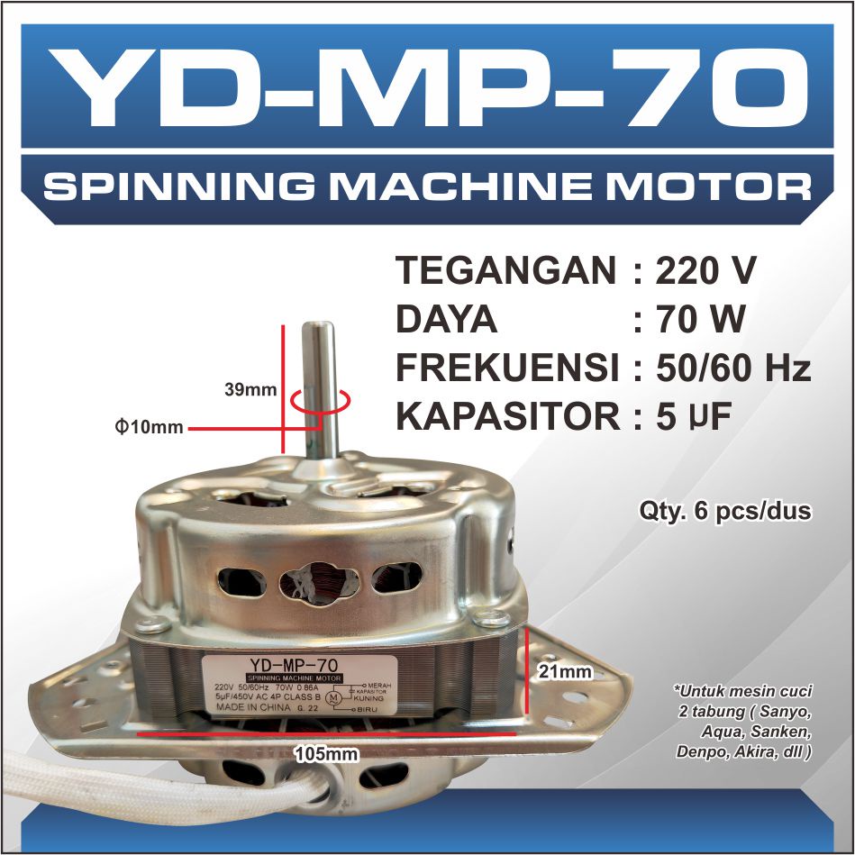 Jual DINAMO MESIN CUCI PENGERING/ SPINNING MACHINE MOTOR 70WATT YD-MP ...
