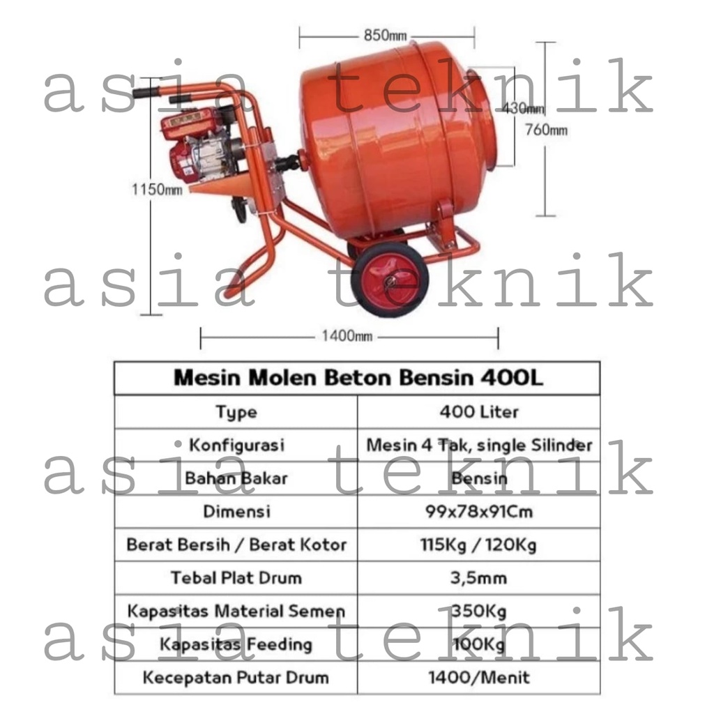 Jual Mesin Molen Beton Pengaduk Semen Molen 400 Liter | Shopee Indonesia