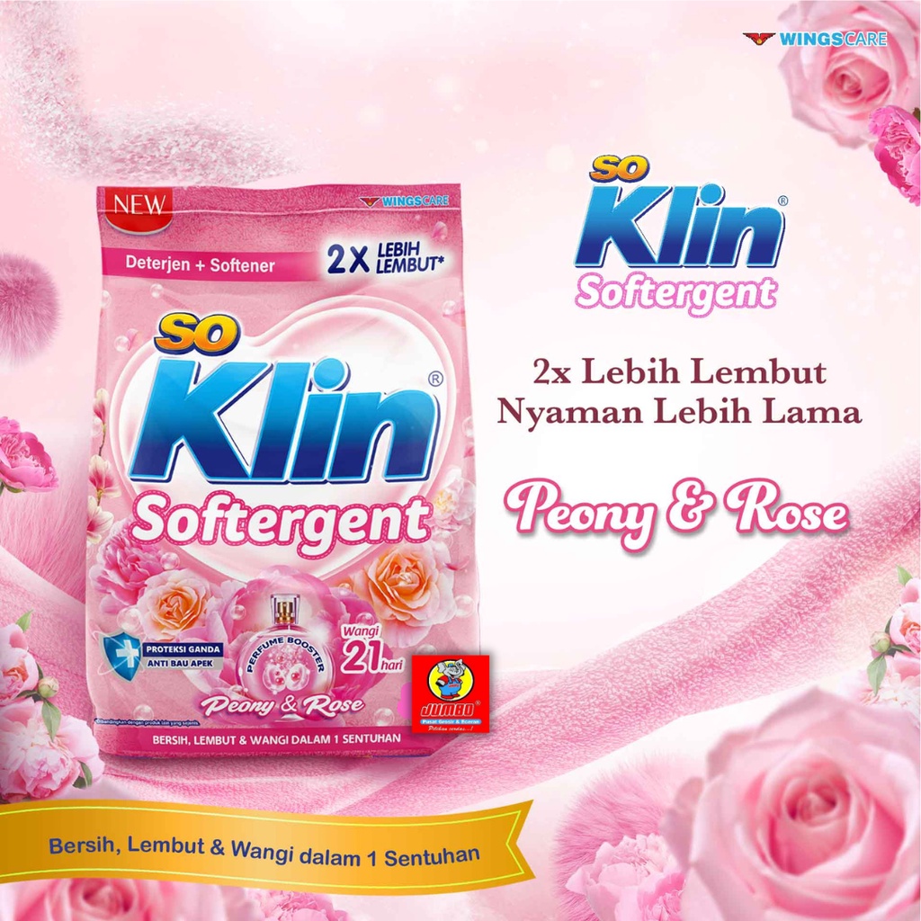 Jual So Klin Softergent Perfume 425gr Peony & Rose Pink / Detergent ...