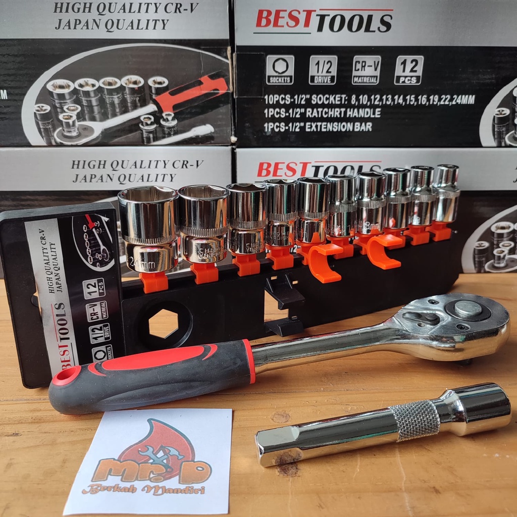 Jual Set Kunci Soket Ratchet 12pcs 1/2 inch Socket Wrench Stainless ...