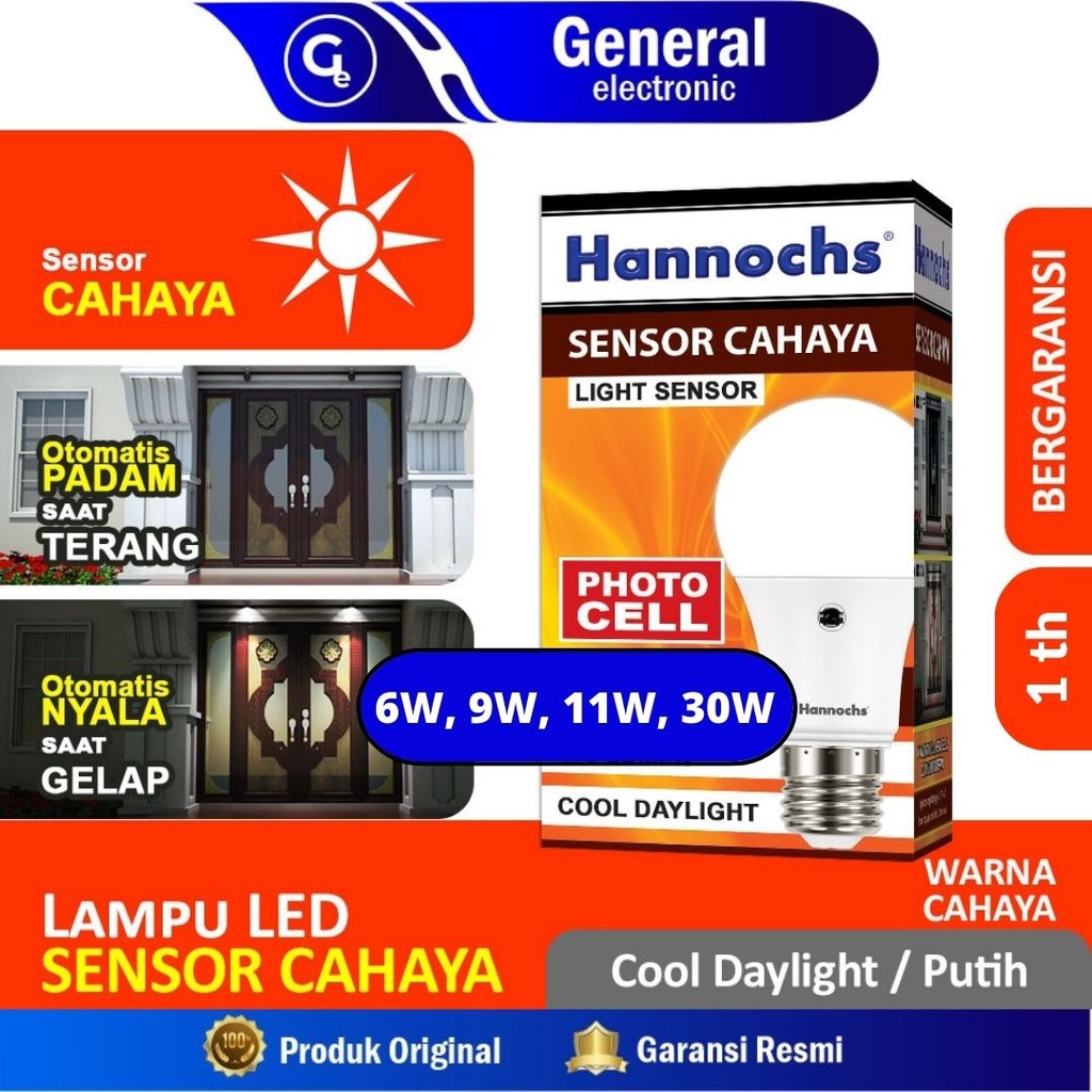 Jual Lampu Led Light Sensor Cahaya Otomatis Hannochs 6w 9w 11w 30w ...