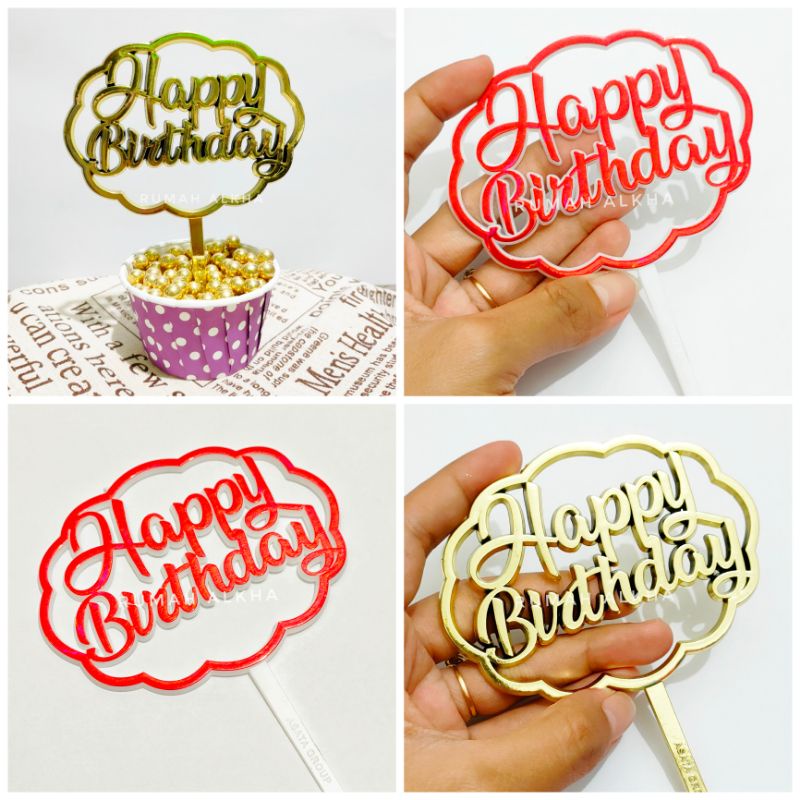 Jual Topper Happy Birthday Awan Gold - Merah - Hiasan Kue Tart Ulang ...