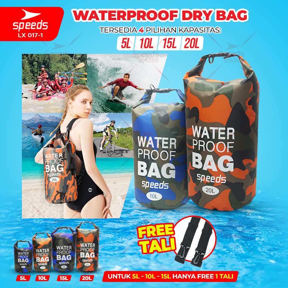 Jual SPEEDS Dry Bag Waterproof 5L 10L 15L 20L Portabel Tas Anti Air Tas Selempang Dry Bag Ransel ...