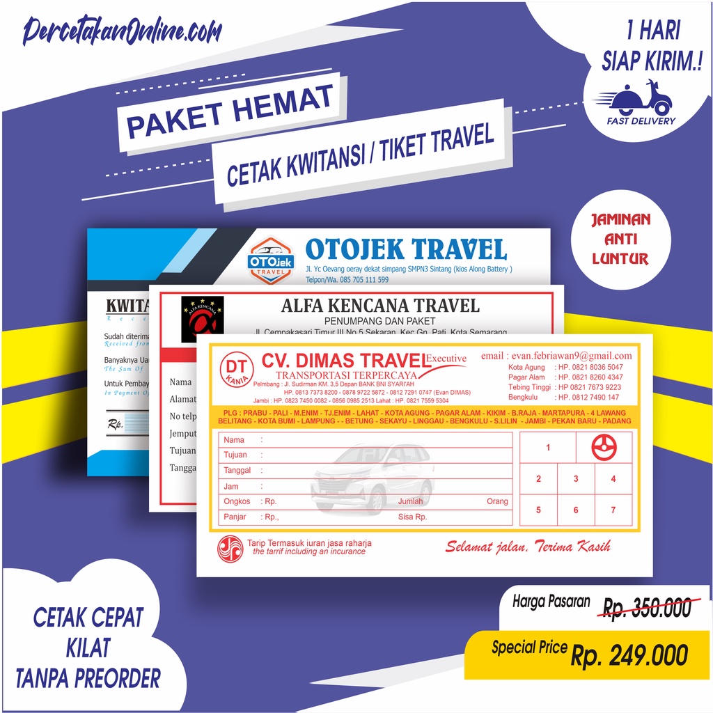 Jual Cetak kwitansi custom tiket travel custom nota custom 1/3 folio 30 ...