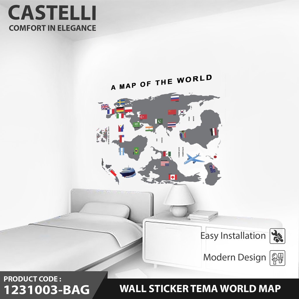 Jual Sticker Dinding Castelli Wall Sticker Tema A Map Of The World ...