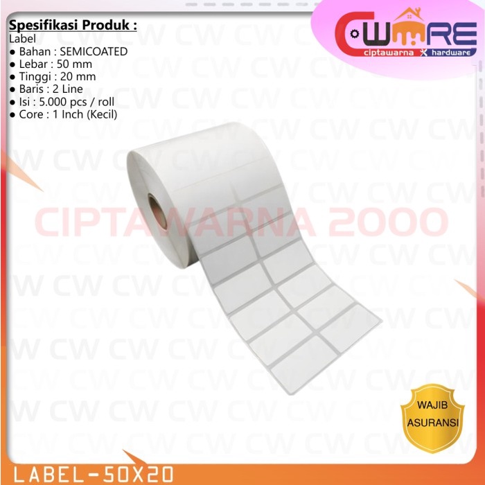 Jual favorit] Label barcode Kertas cetak stiker label semi coated 50 x 20mm 2 Line | Shopee ...