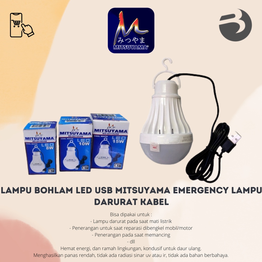 Jual Lampu Bohlam LED USB Mitsuyama Emergency Lampu Darurat Kabel | Shopee Indonesia