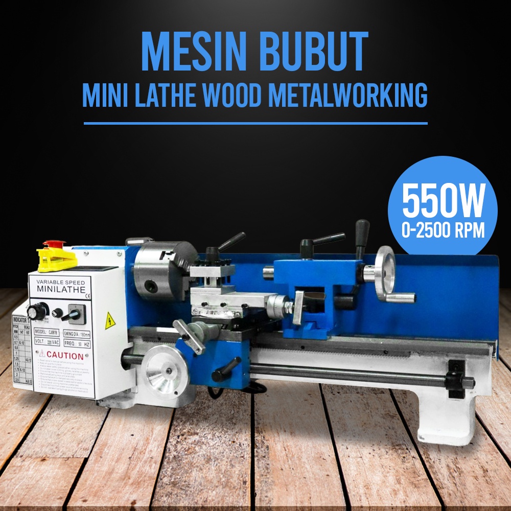 Jual Mesin Bubut Mini Lathe Wood Metalworking DIY 550W Biru CJ0618 MX ...