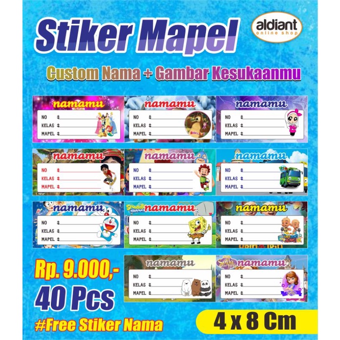 Jual STIKER MAPEL / LABEL NAMA/ NAMA BUKU ANAK SEKOLAH BAHAN MIROR ...