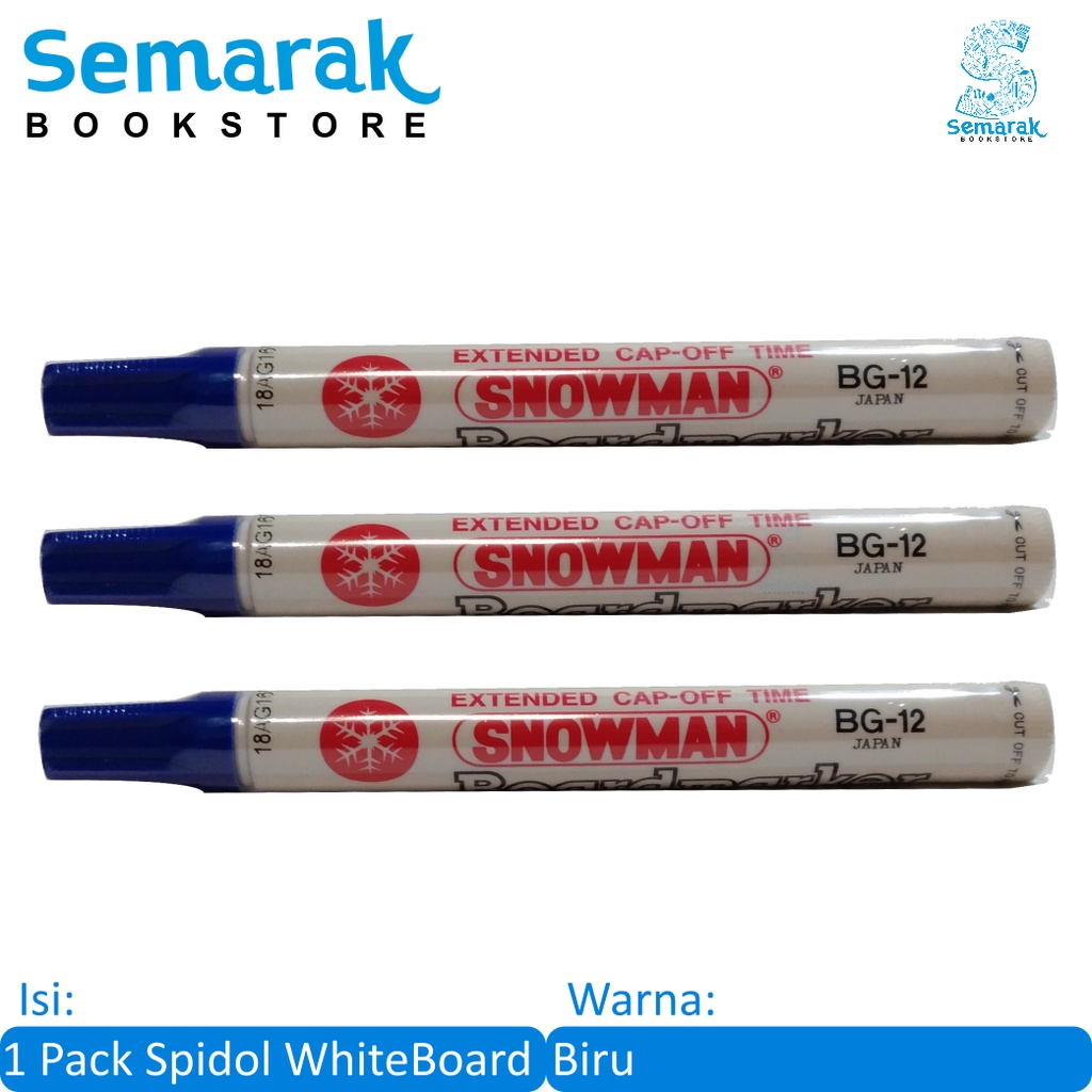 Jual Snowman Whiteboard marker Spidol Dapat Dihapus - Biru [1 Pack / 12 ...