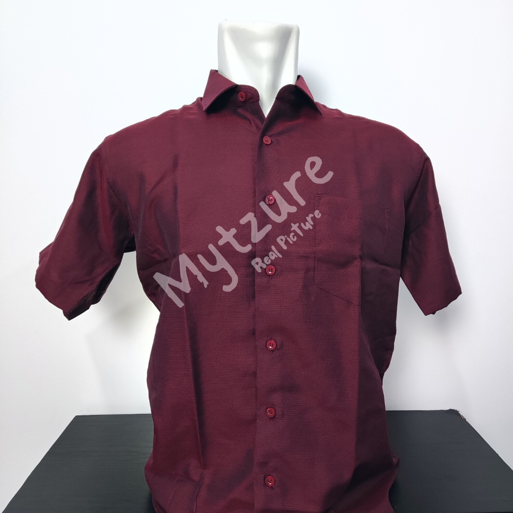 Jual W3SL3Y/BMAX Kemeja Kerja Polos Pria Formal Warna Merah Maroon Tua ...