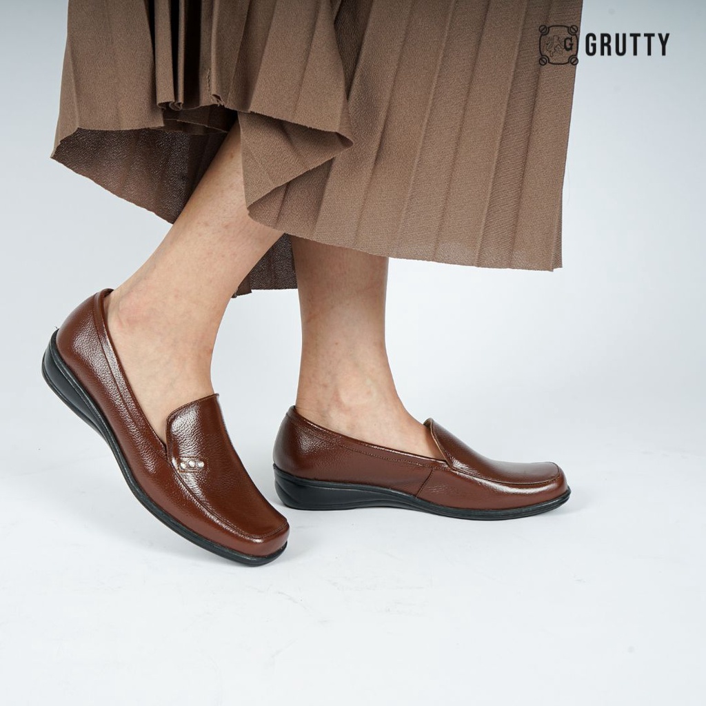 Jual Sepatu Pantofel Wanita Kerja Flat Coklat Kulit Asli Formal Guru ...