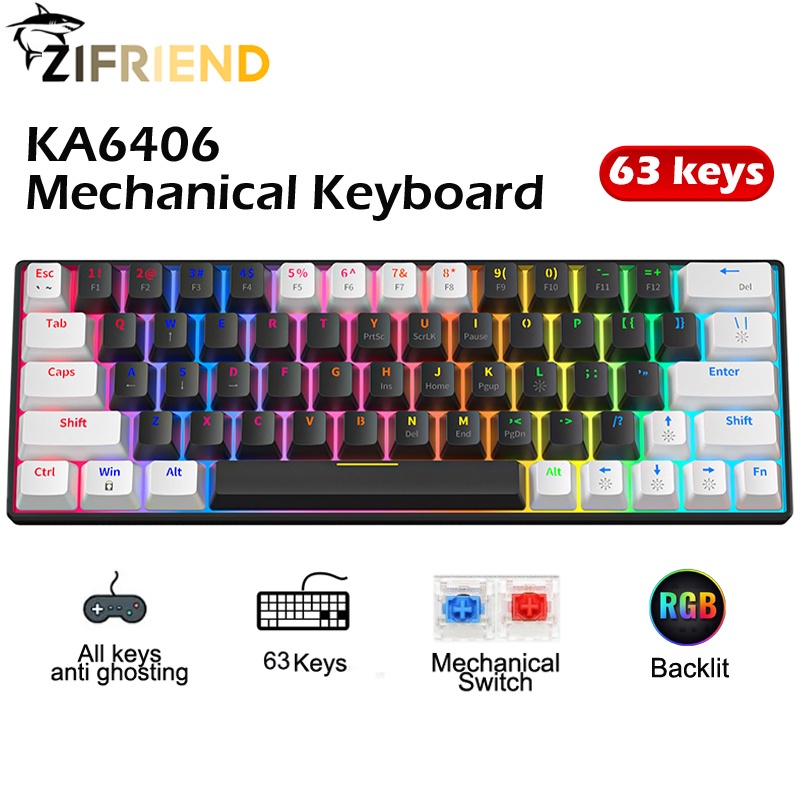 Jual ZIFRIEND KA6406 63 Keys RGB Backlit Wired Black Mechanical ...