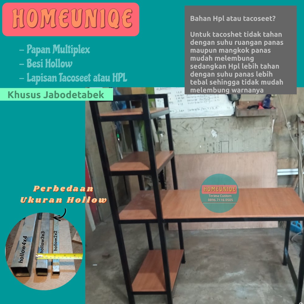 Jual HOMEUNIQE 120x50x70-150 HPL Meja kerja Rak Tingkat Meja kerja ...