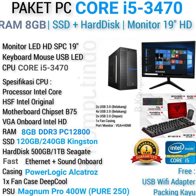 Jual Paket PC Komputer Siap Pakai Core i5 | SSD + HDD | LED HD 19 Inch | Shopee Indonesia