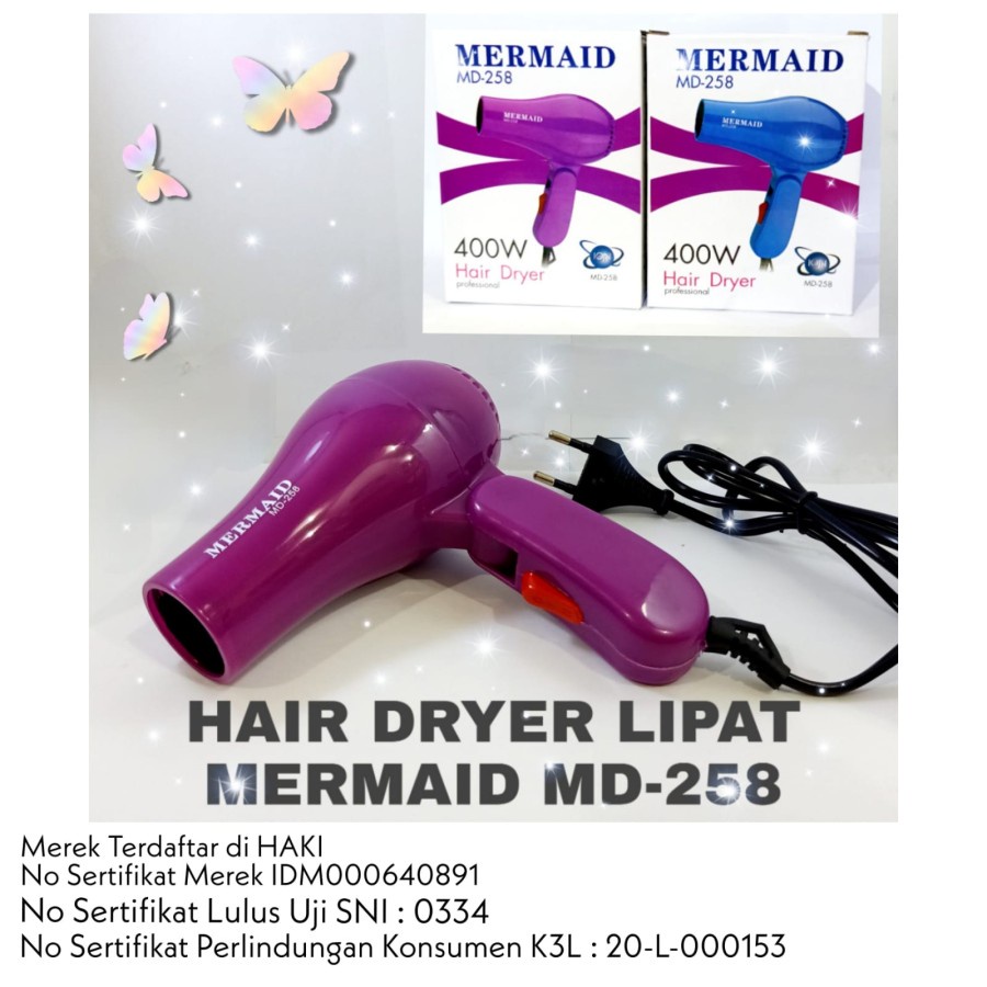 Jual HAIRDRYER LIPAT PENGERING RAMBUT HAIR DRYER MINI LIPAT MERMAID ...