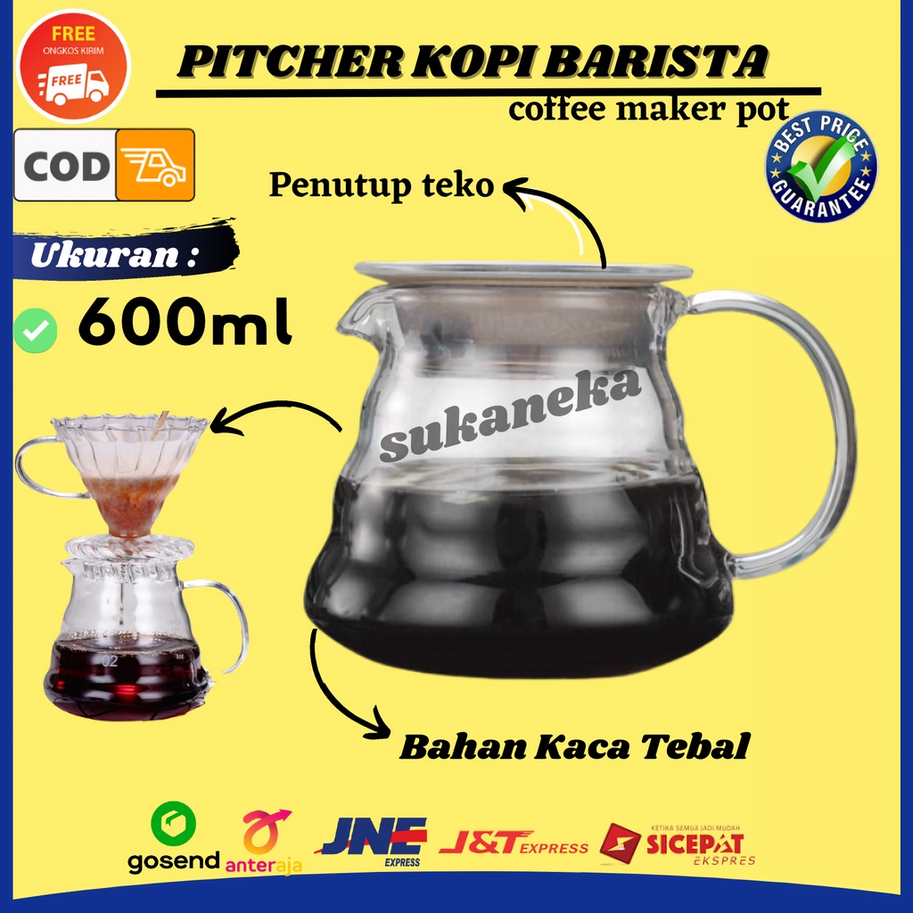 Jual Server Pitcher Coffee Teko Kopi 600ml Tahan Panas V60 Dengan Tutup ...
