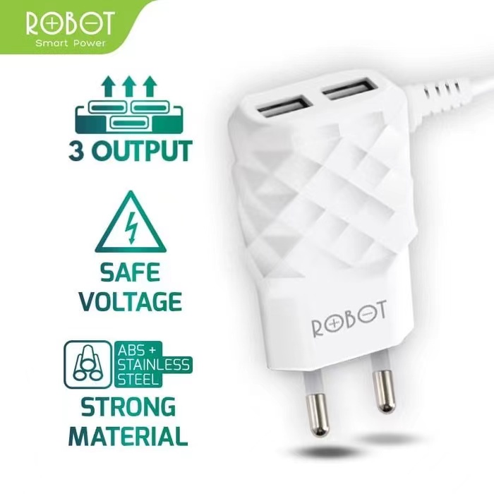 Jual Charger 2A 2 Port ROBOT RT-K5 White With Kabel Micro USB Garansi ...