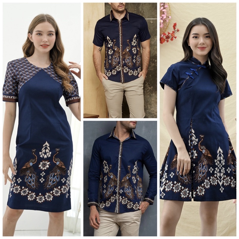 Jual Dress cheongsam navy burung merak / couple batik pria wanita edisi ...