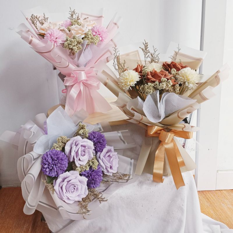 Jual BUKET BUNGA PREMIUM RUSTIC POMPOM SERIES / BUKET BUNGA WISUDA ...