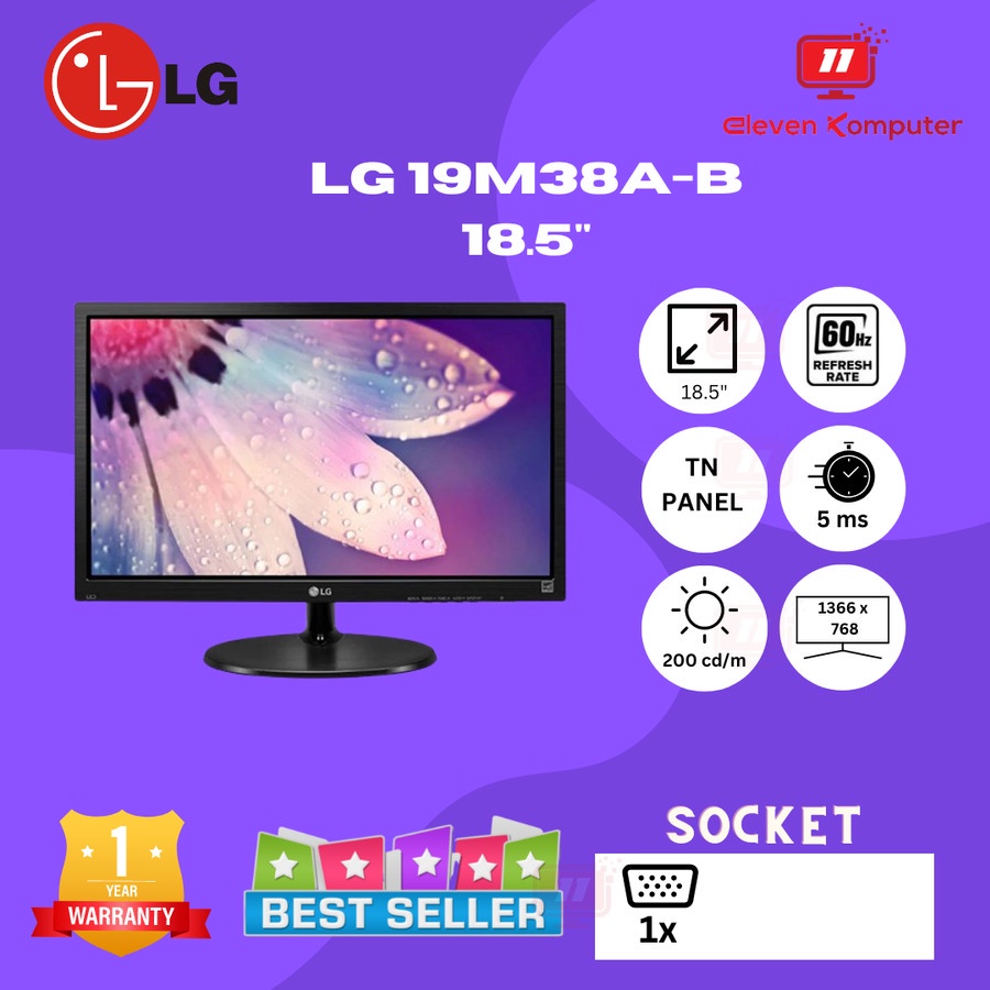 Jual Monitor LED LG 19M38A-B 18.5" TN 1366x768 60Hz 5ms VGA | Shopee ...