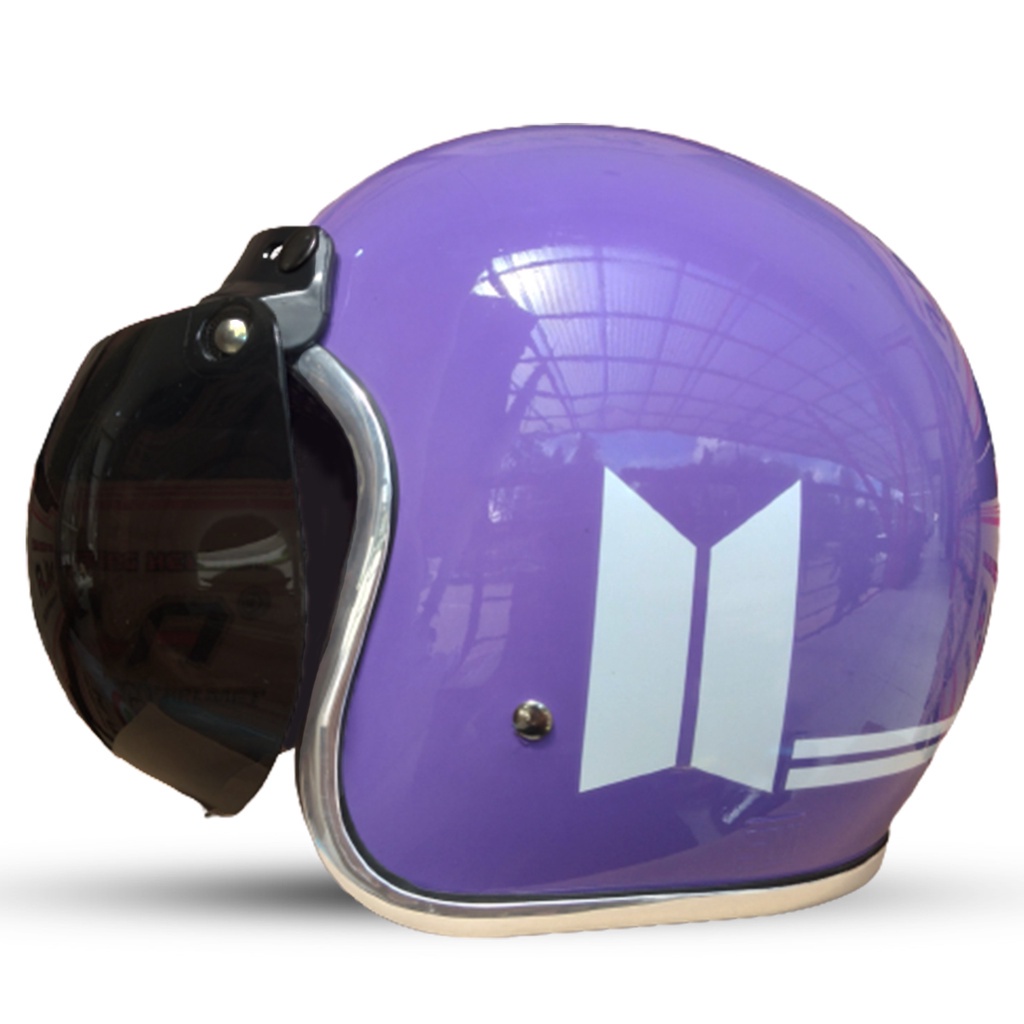 Jual Helm Bogo Dewasa Motif LOGO BTS Lis Chrome PREMIUM Kaca Datar Kaca ...