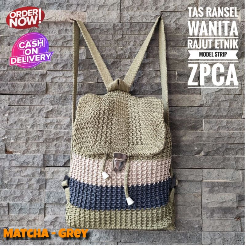 Jual Tas Ransel Rajut Wanita Strip Milenial Terlaris | Shopee Indonesia