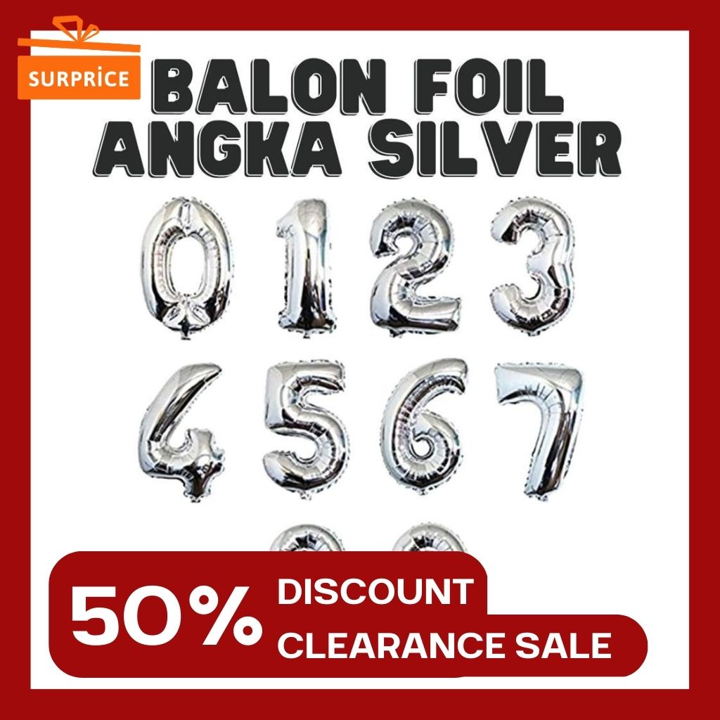 Jual Surprice Balon Angka 40cm Silver 0-9 / Balon Foil Nomor Angka ...