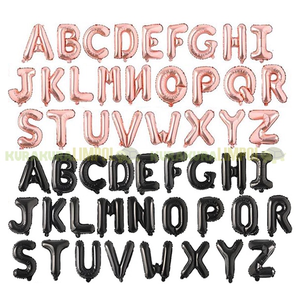 Jual (A-Z) Balon Foil Huruf Alphabet Balloon Rosegold Hitam Satuan 40 ...