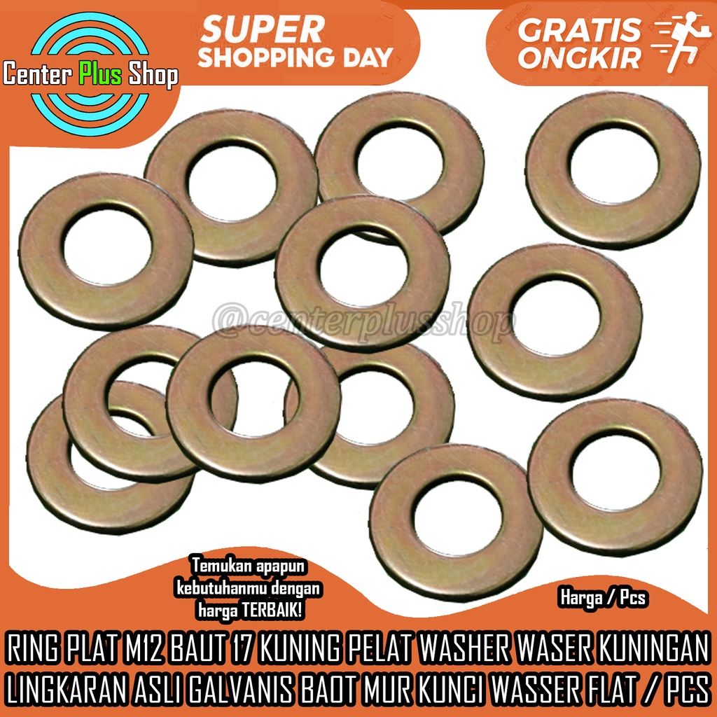 Jual RING PLAT M12 BAUT 17 LINGKARAN BULAT KUNING PELAT WASHER WOSHER ...