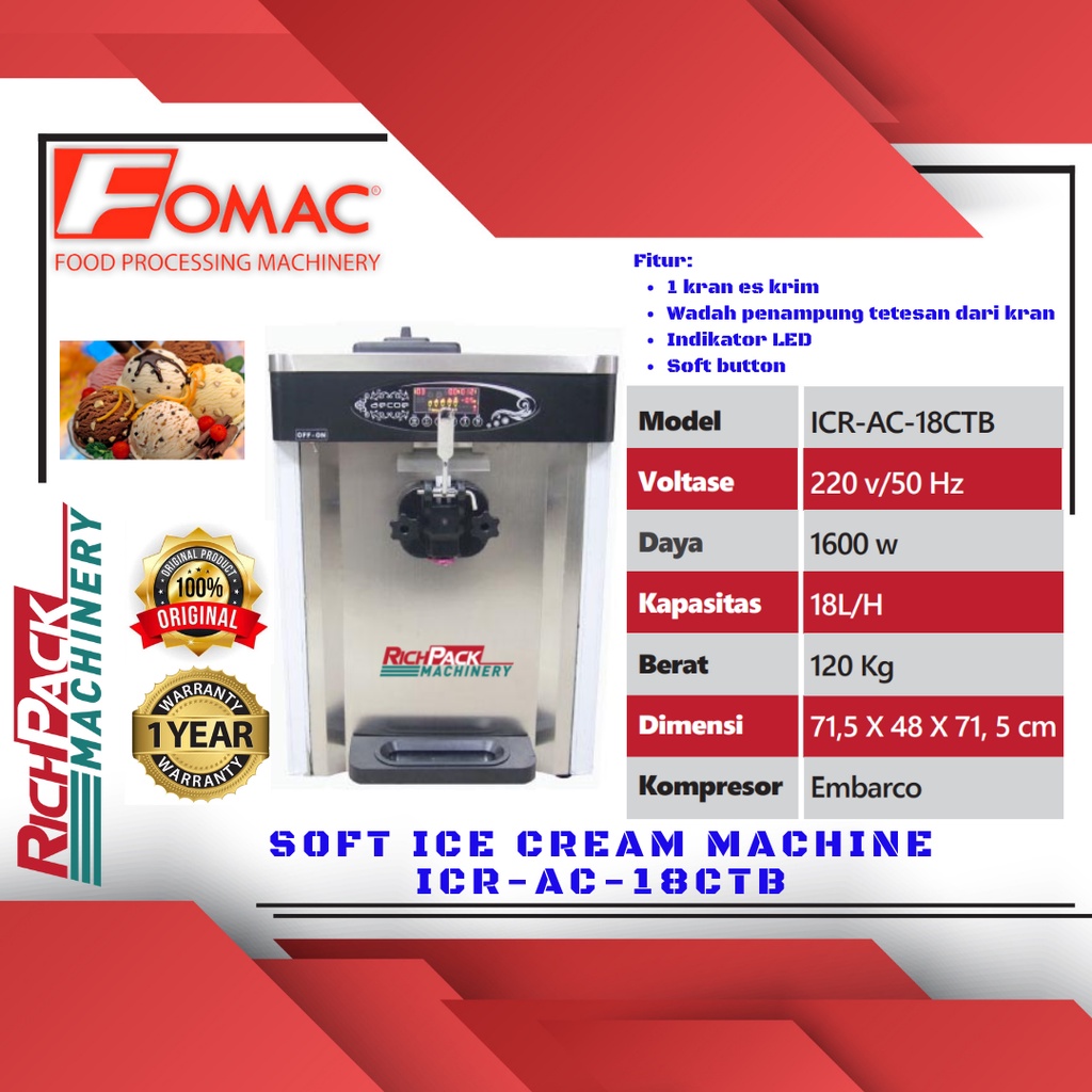 Jual Fomac ICR-AC18CTB Soft Ice Cream Machine Mesin Pembuat Es Krim 1 ...