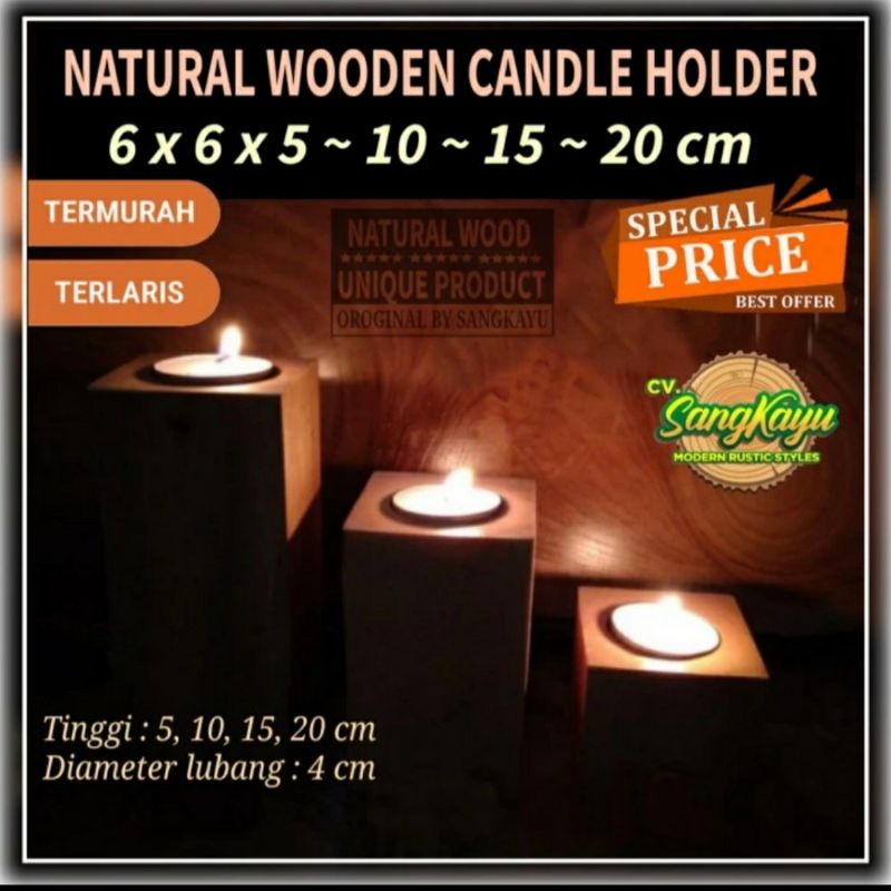 Jual Tea lights candle holders 10 cm tempat lilin aroma terapi kayu led ...